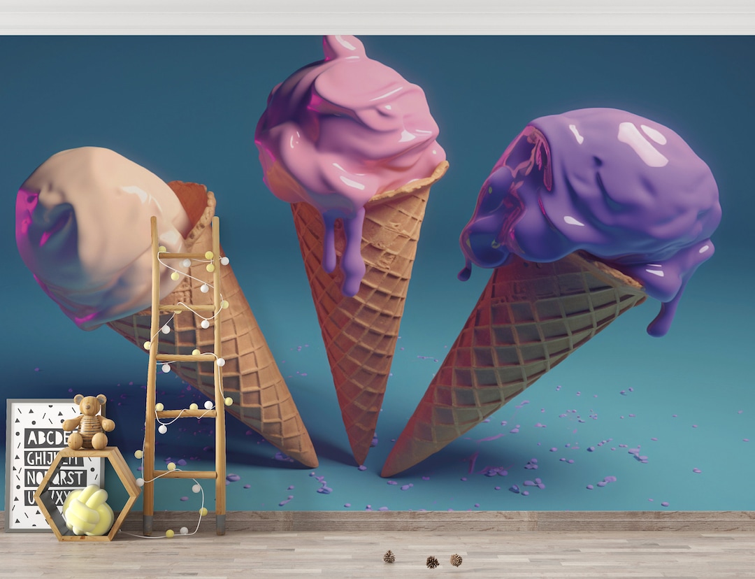 Ice Cream Wall Mural/ 3D Ice Cream Wallpaper/ Ice Cream Wall Art/ Café ...