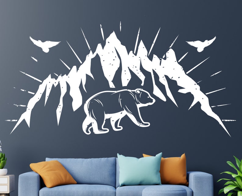Mountains Wall Decal/mountain Wall Sticker/bear Mountain Wall - Etsy