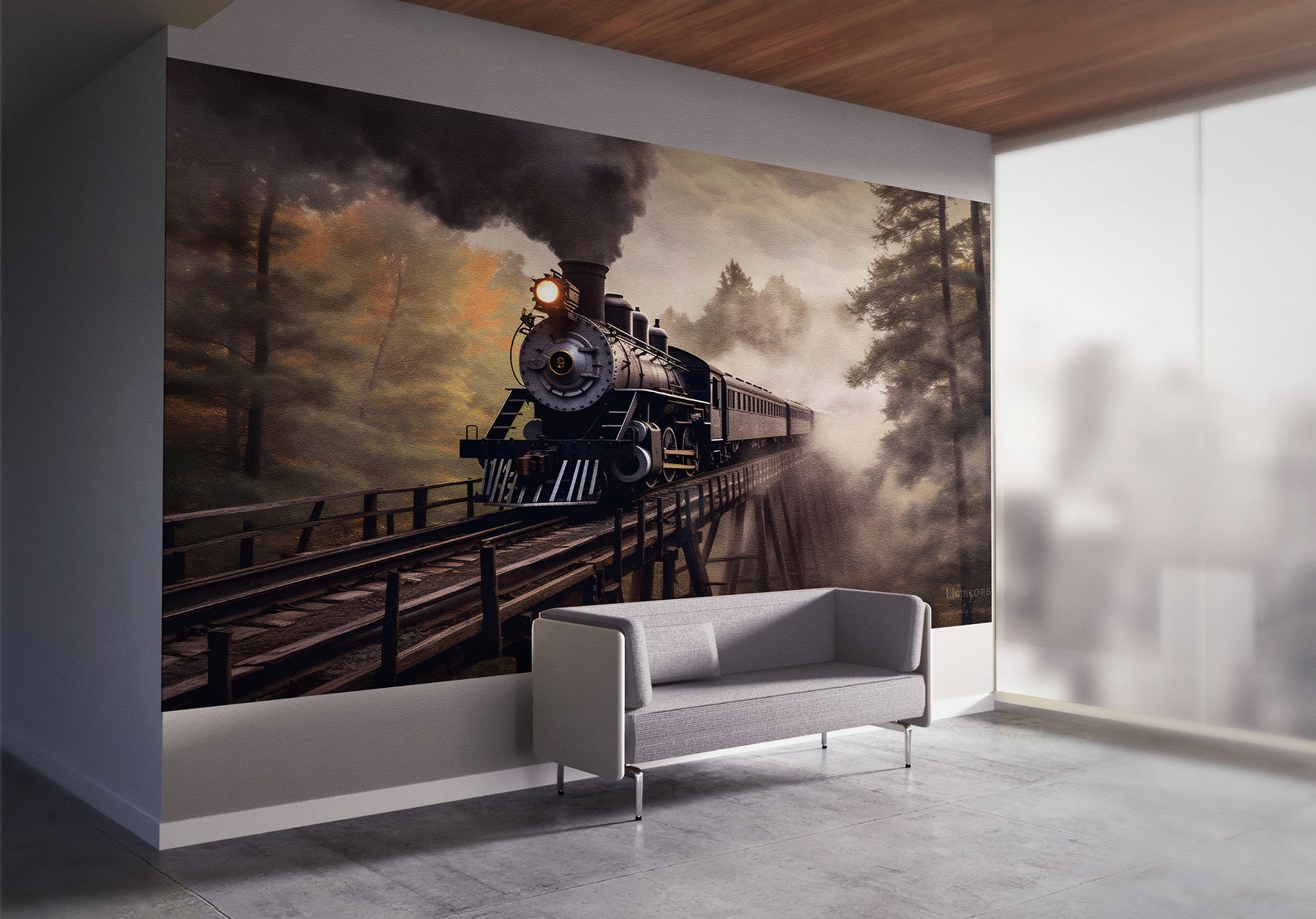Locomotive Wallpaper/ Steam Train Wall Print/ 3D Wall Mural/ Old Steam ...