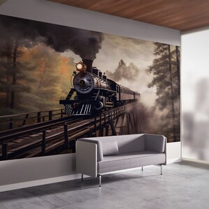 Locomotive Wallpaper/ Steam Train Wall Print/ 3D Wall Mural/ Old Steam ...