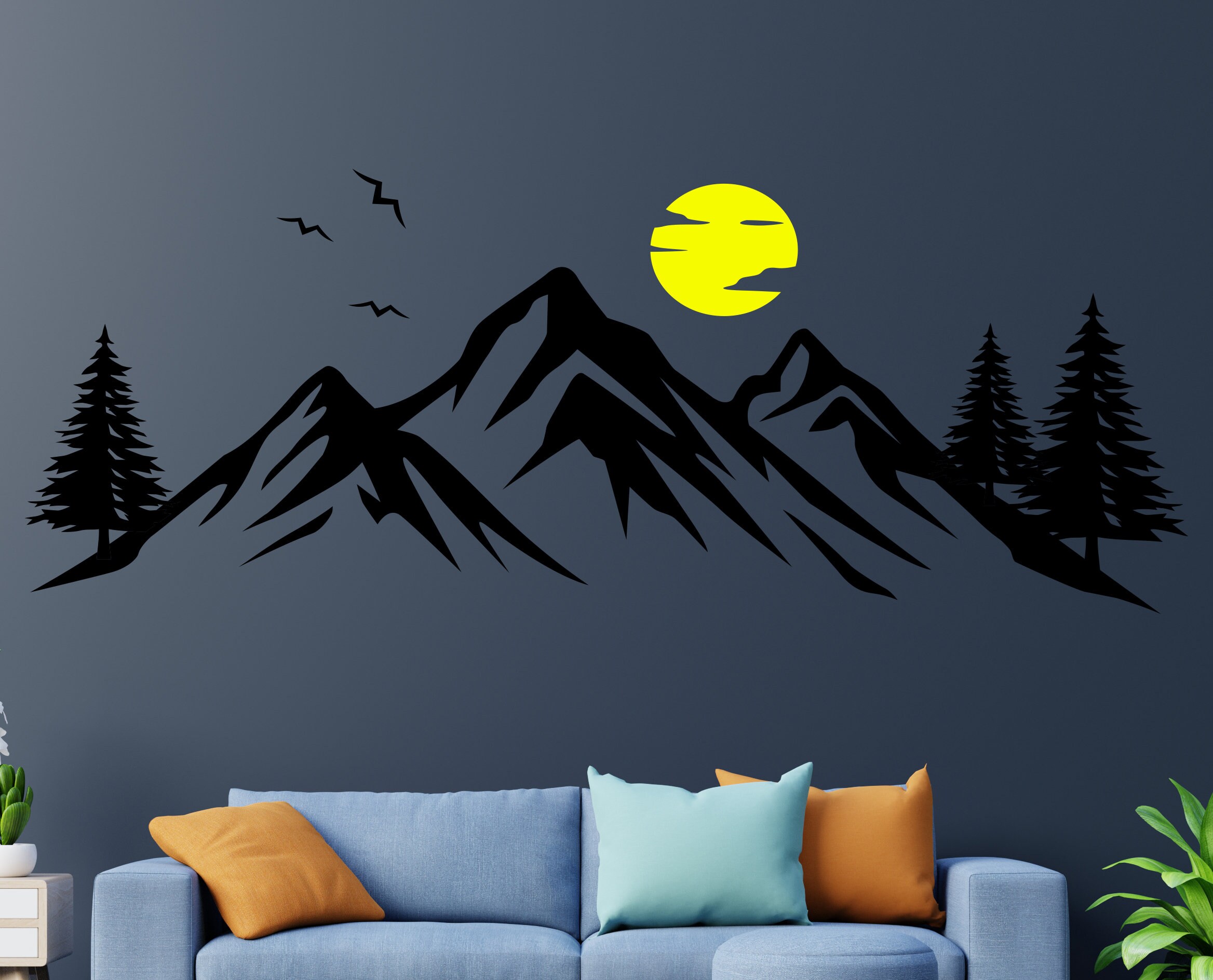 Mountains Wall Decal/mountain Wall Sticker/ Pine Trees Mountains Wall ...