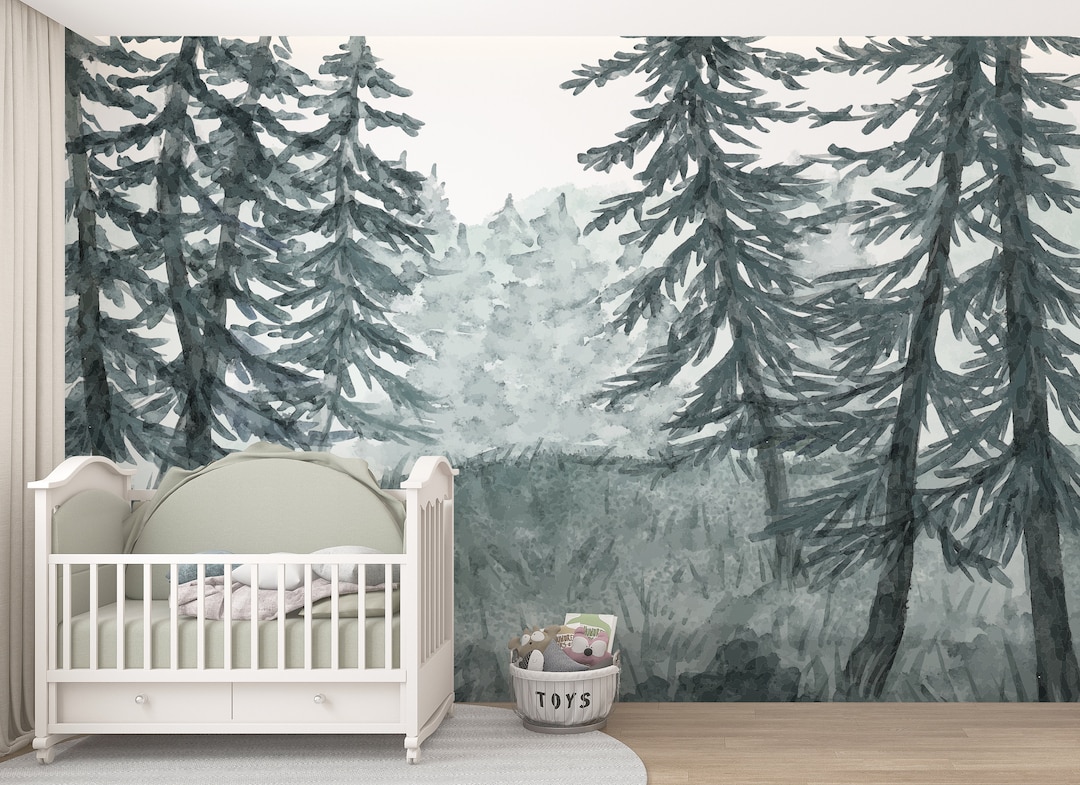 Forest Wall Mural/ Nature Wall Mural/ Spruce Forest Wall Mural/ Foggy ...
