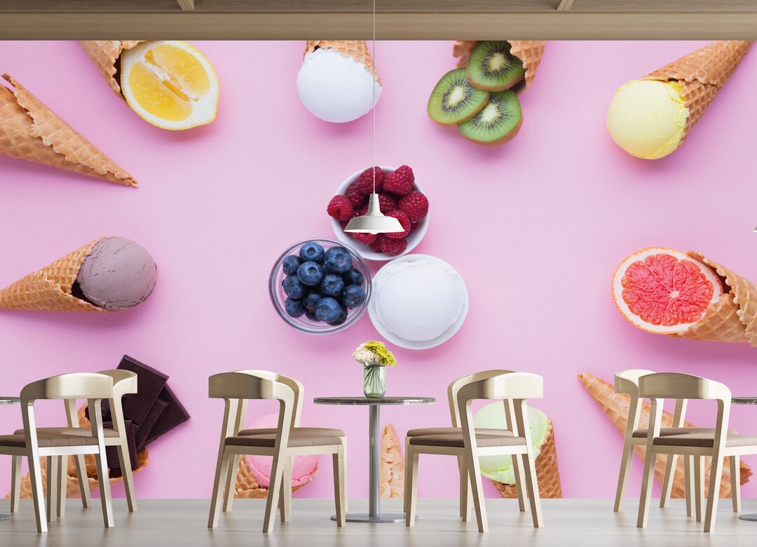 Ice Cream Wall Mural/ 3D Ice Cream Wallpaper/ Ice Cream Wall Art/ Café ...