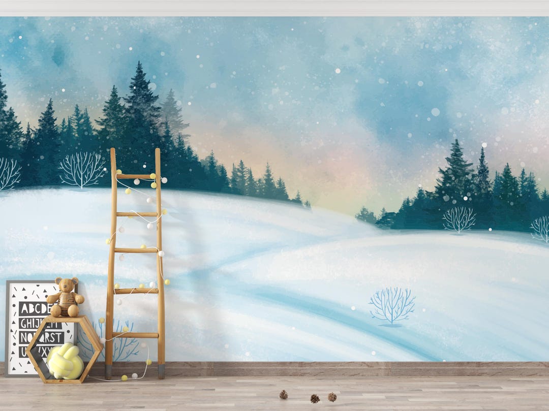 Winter Landscape Wall Mural/ Winter Mural/ Landscape Wall Art/ Home ...
