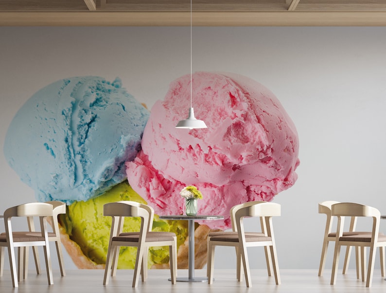Ice Cream Wall Mural/ 3D Ice Cream Wallpaper/ Ice Cream Wall Art/ Café ...