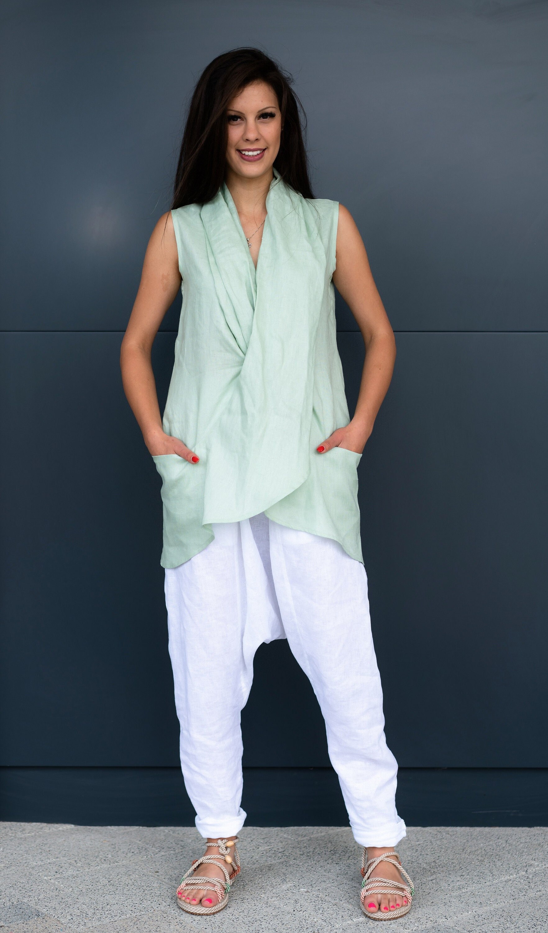 Women's Linen Tunic Tunic With Flap Tunic With Scarf - Etsy
