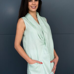 Women's Linen Tunic, Tunic With Flap, Tunic With Scarf Collar, Linen ...