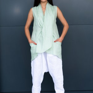 Women's Linen Tunic, Tunic With Flap, Tunic With Scarf Collar, Linen ...