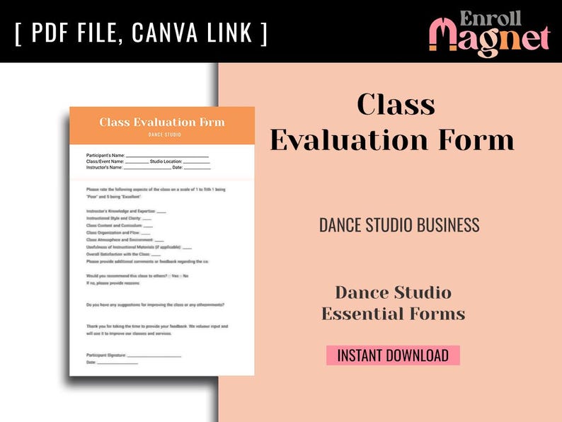 Dance Studio Class Evaluation Form PDF - Editable & Printable Student ...