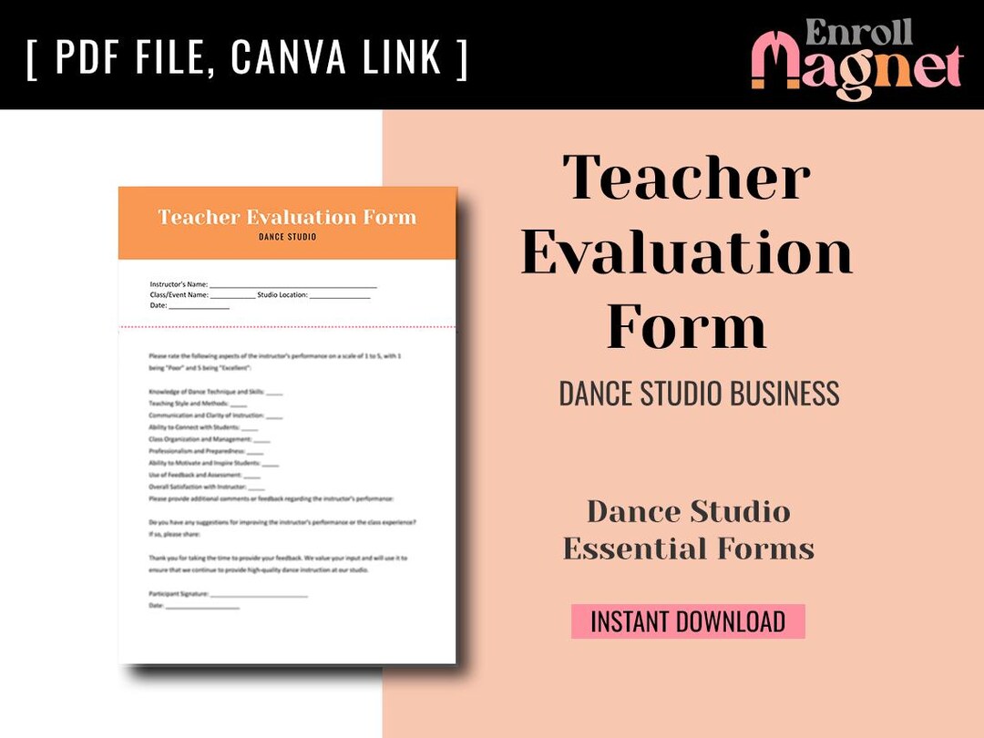 Teacher Evaluation Form PDF & Canva Template - Editable, Printable ...
