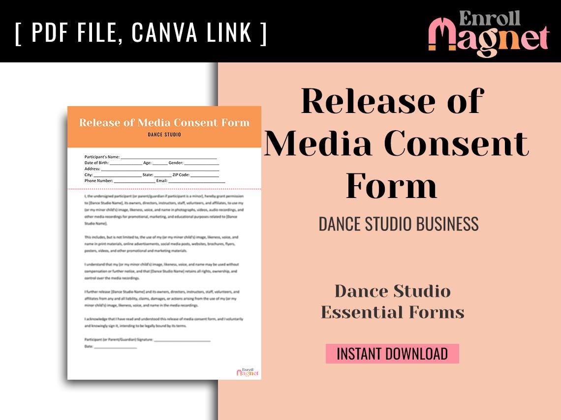 Release of Media Consent Form PDF & Canva Template - Editable ...