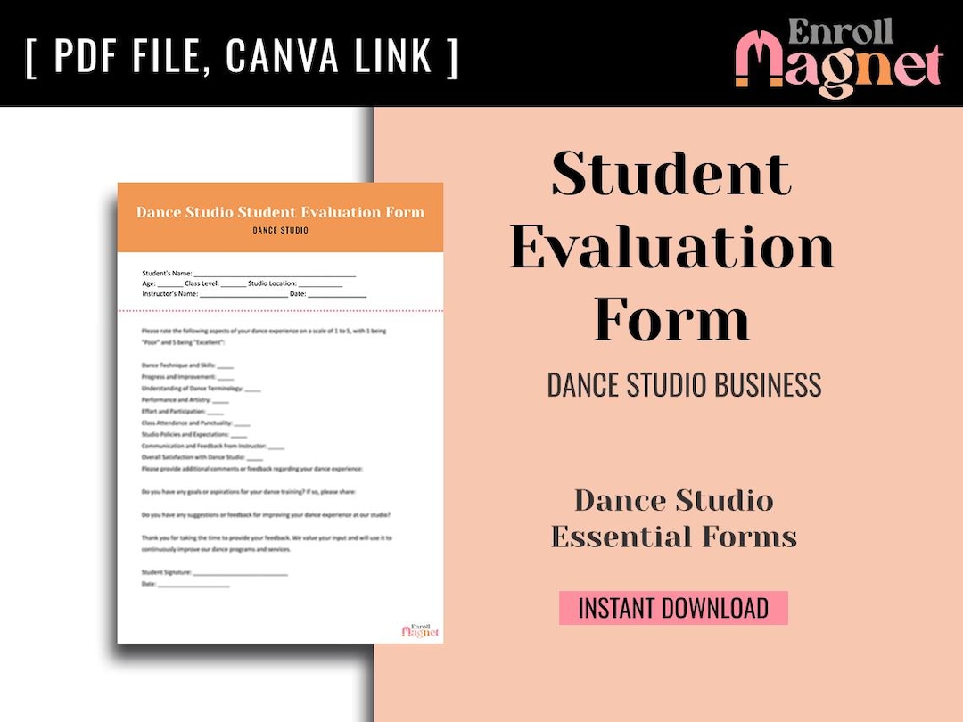 Dance Studio Student Evaluation Form PDF & Canva Template - Editable ...