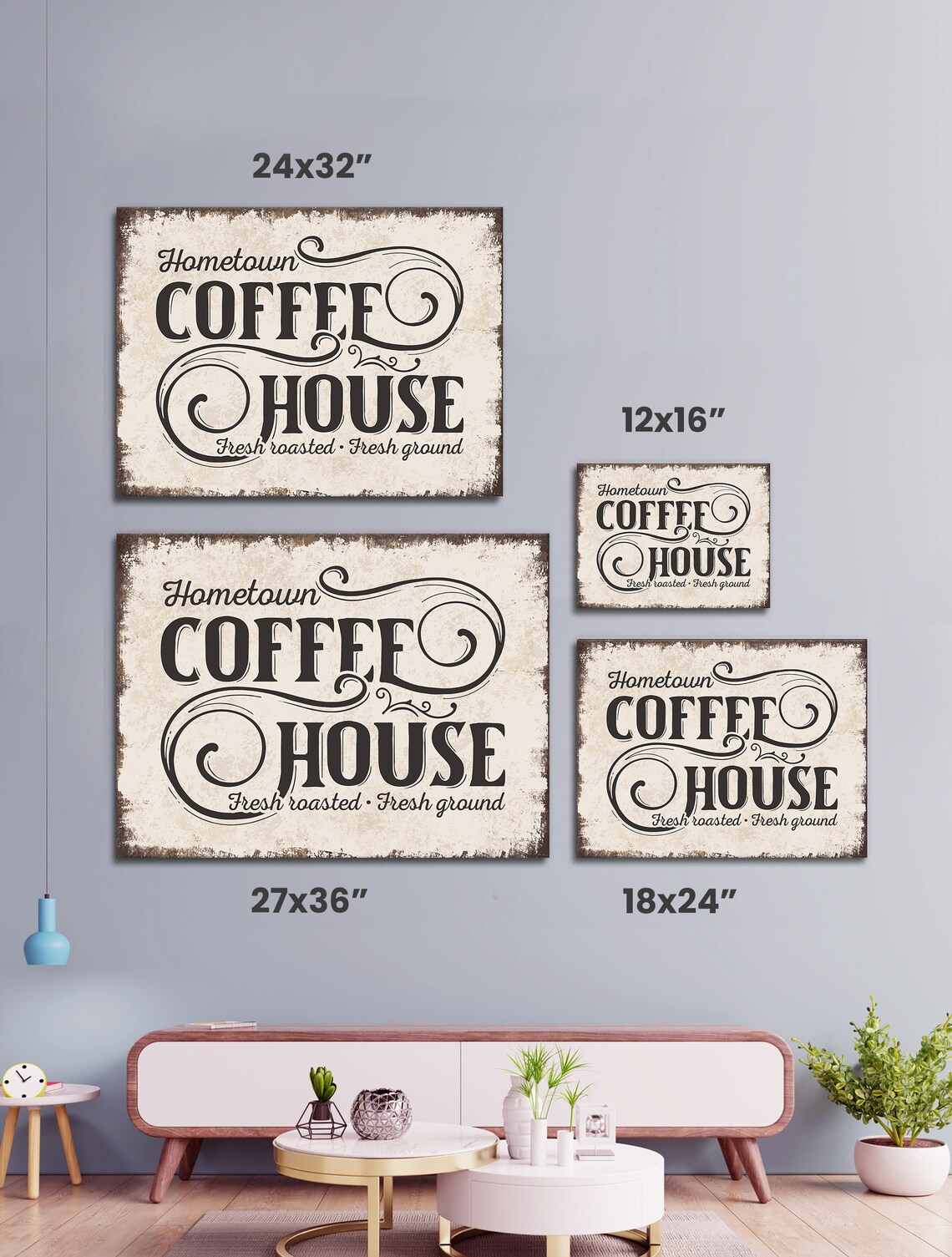 Hometown Coffee House Sign 1/2 Black or White Edge - Etsy