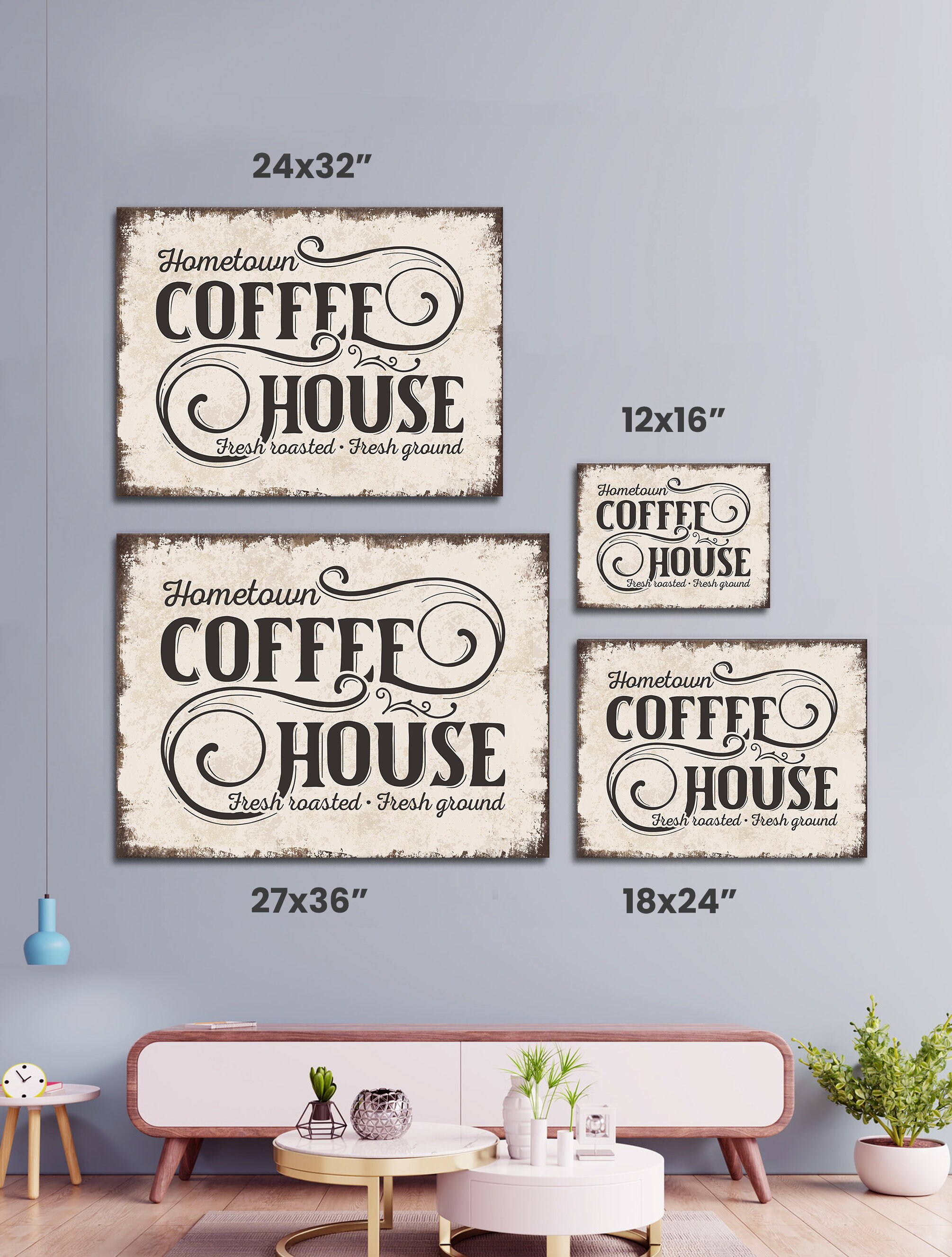 Hometown Coffee House Sign 1/2 Black or White Edge - Etsy