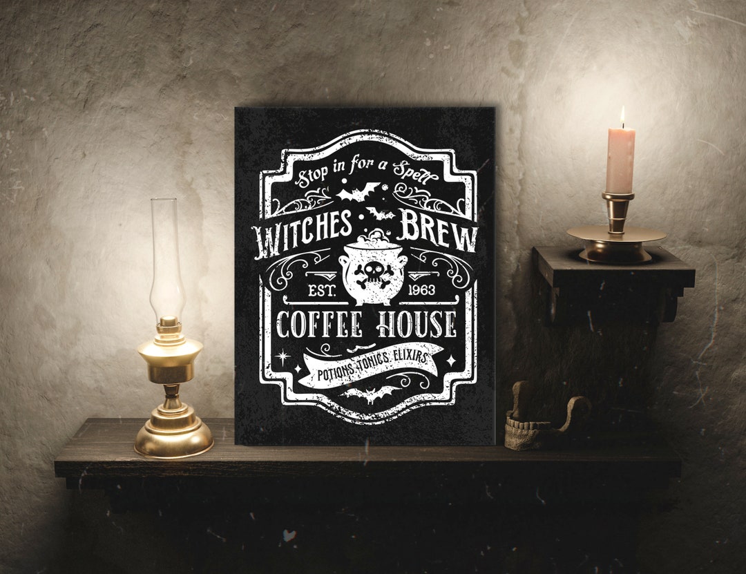 Coffee House Witches Brew Sign | 1/2" Black or White Edge Foam Print ...