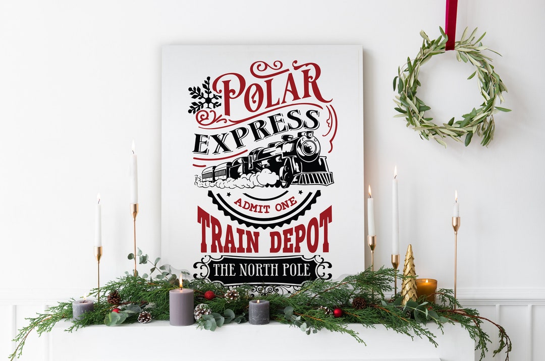 Polar Express Train Depot North Pole Sign | 1/2" Black or White Edge ...