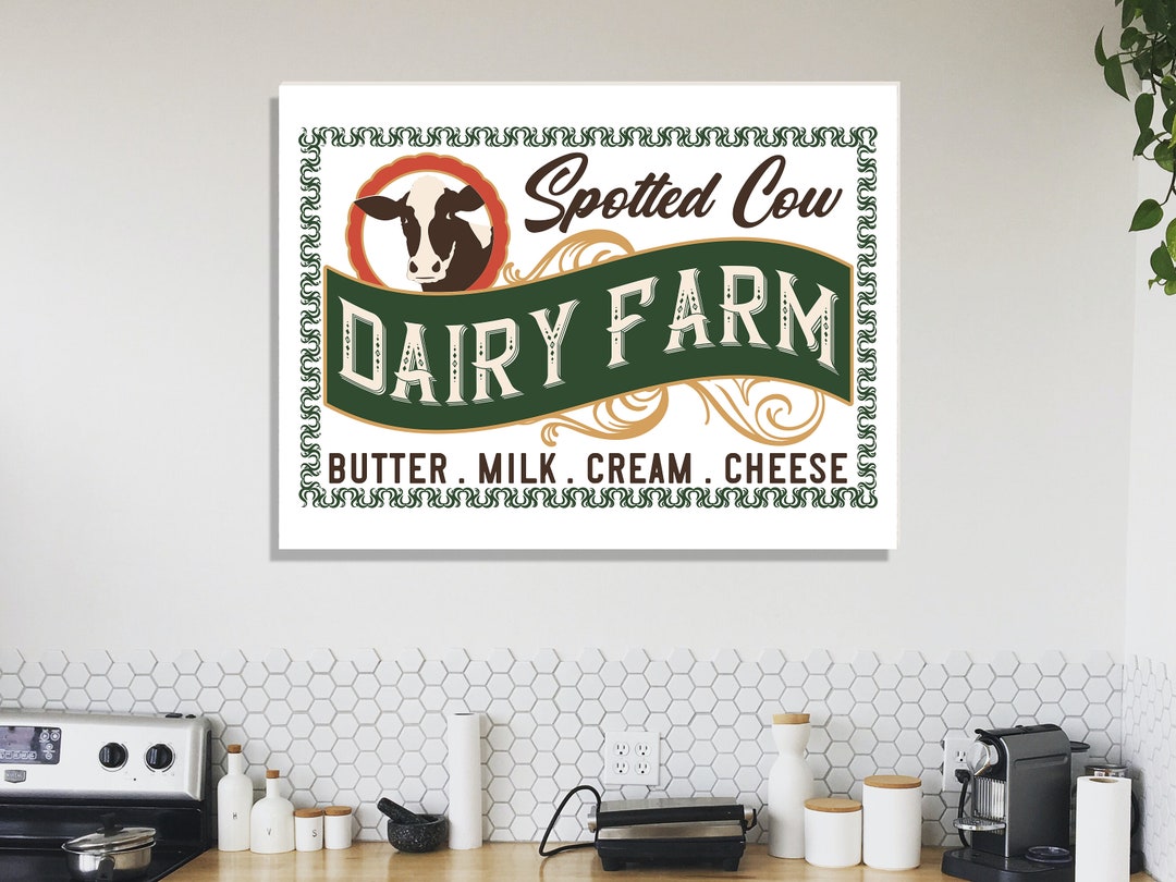 Spotted Cow Dairy Farm Sign - 1/2" Black or White Edge Foam Sign | Wall ...