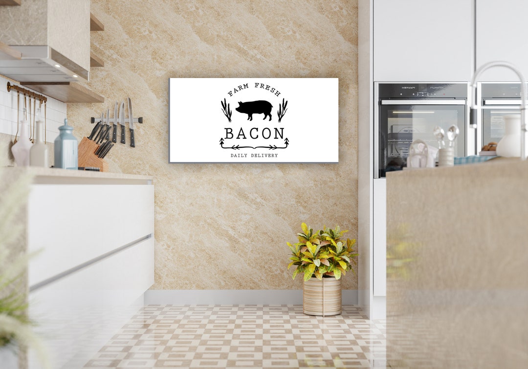 Farm Fresh Bacon Sign | 1/2" Black or White Edge Foam Print | Wall Art ...