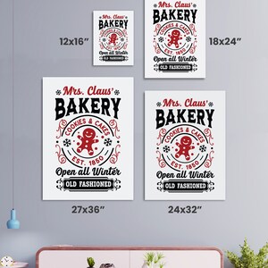 Mrs. Claus Bakery Cookies and Cakes Sign | 1/2" Black or White Edge ...