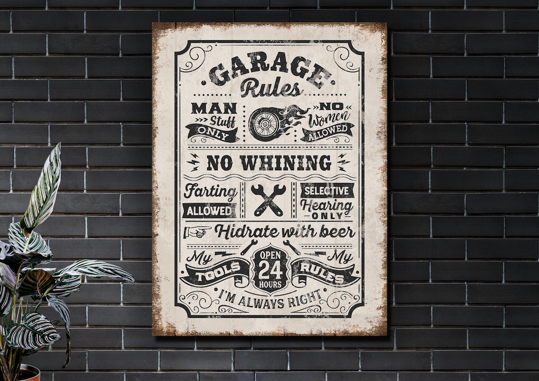 Garage Rules Sign | 1/2" Black or White Edge Foam Print | Wall Art ...