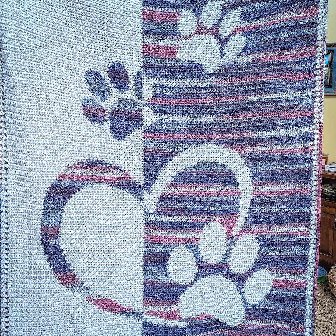 Heart and Paws Crochet Blanket Pattern **crochet Pattern Only** (not a ...