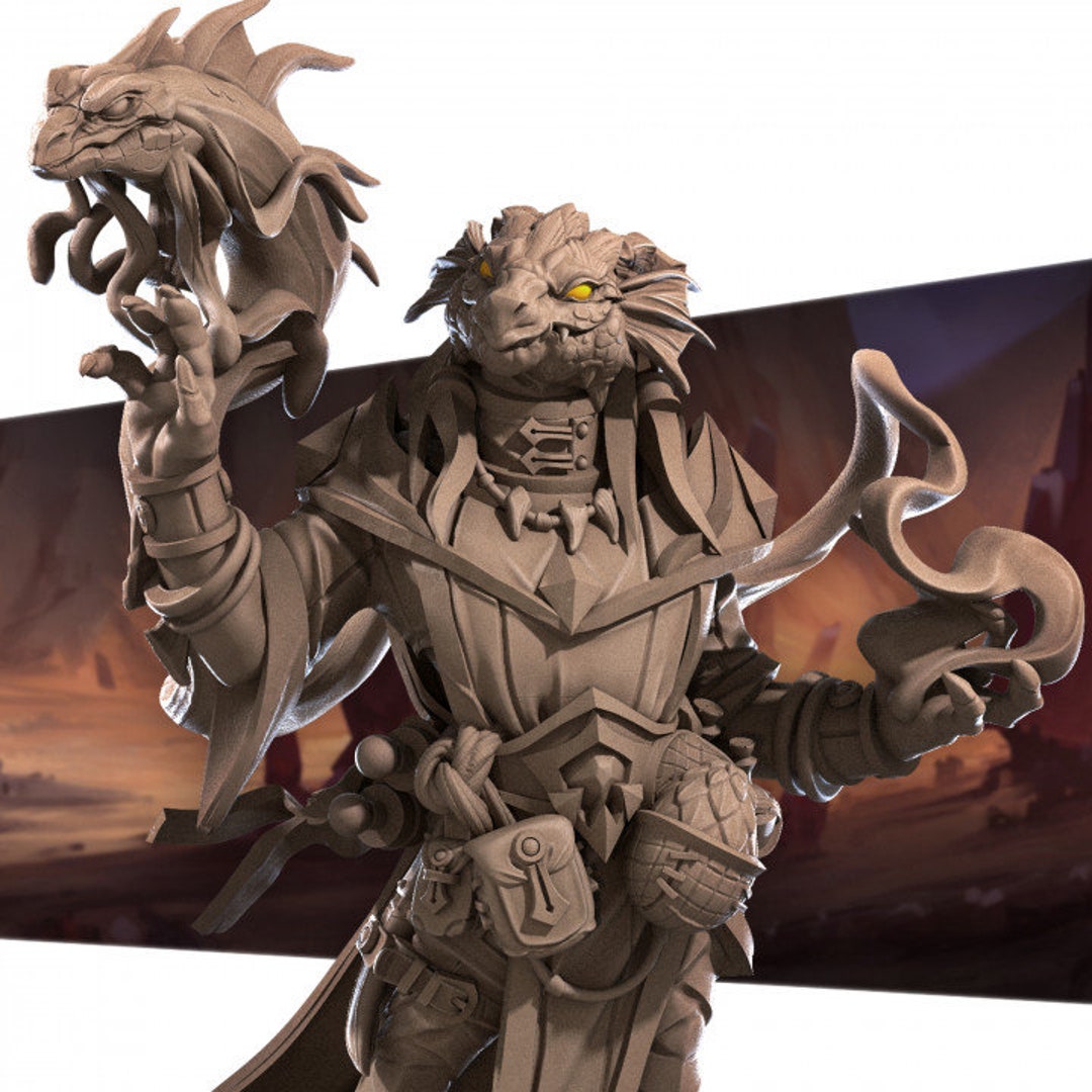 Dragonborn or Drakona Wizard Miniature With Wyrm Familiar Daggerhart ...