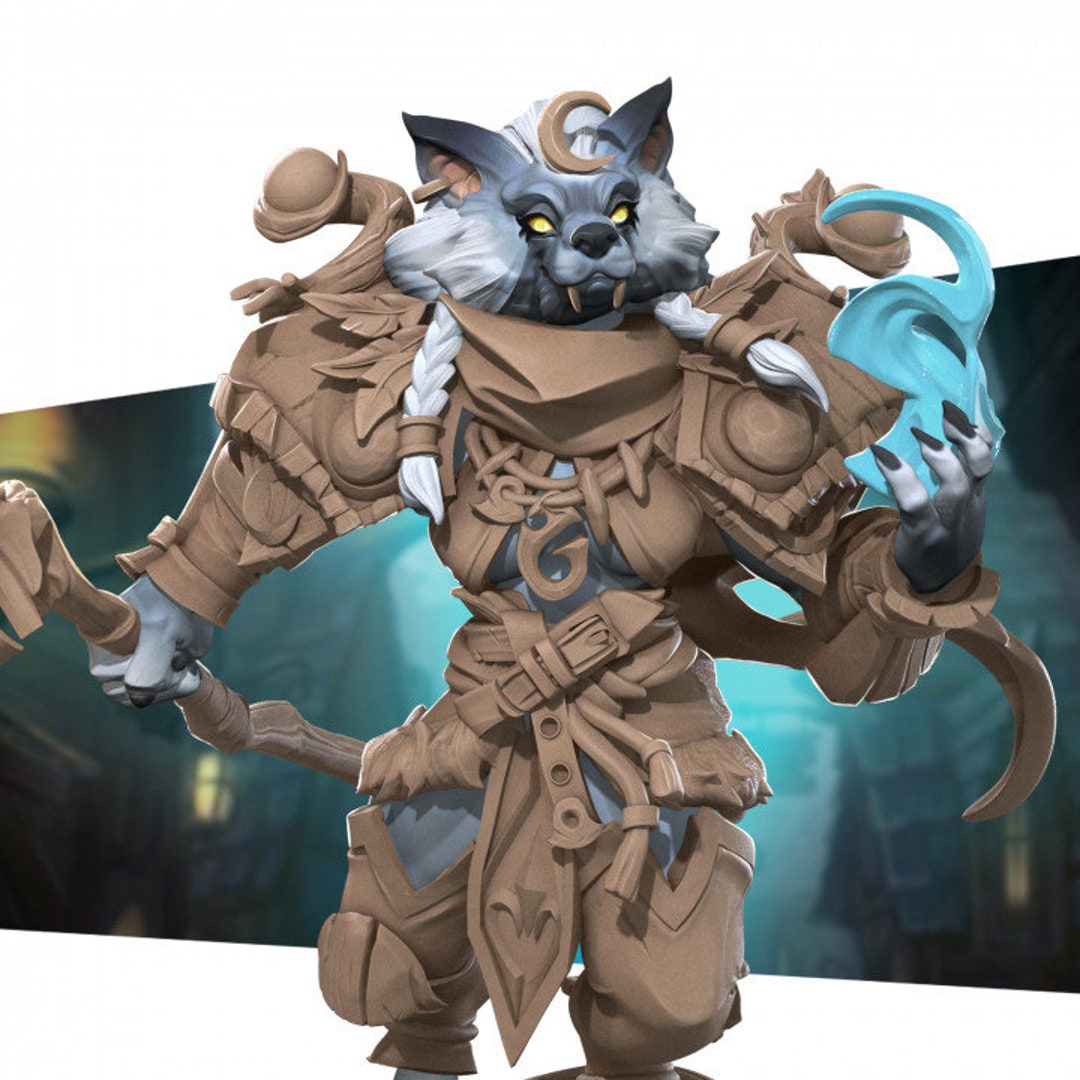 Female Werewolf Forest Druid Miniature With Staff Humanoid ...