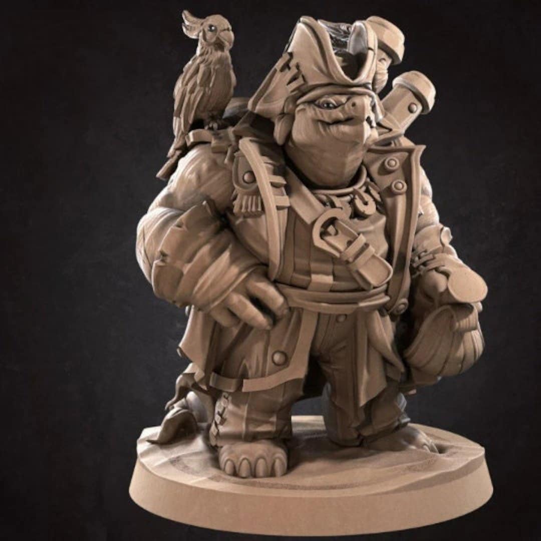 Tortle Galapa Pirate Fighter With Parrot and Cutlass | Miniature for D ...