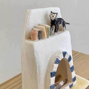 Miniature Ceramic Fireplace Diorama With Cat: Hand-painted Still Life ...