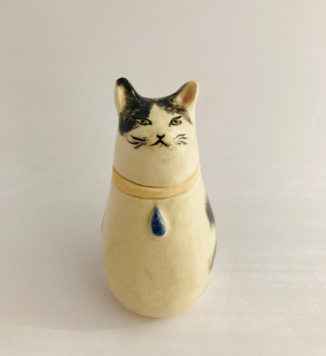 Handmade Ceramic Cat Urn Hand-painted Kitty Memorial Personalized Pet ...