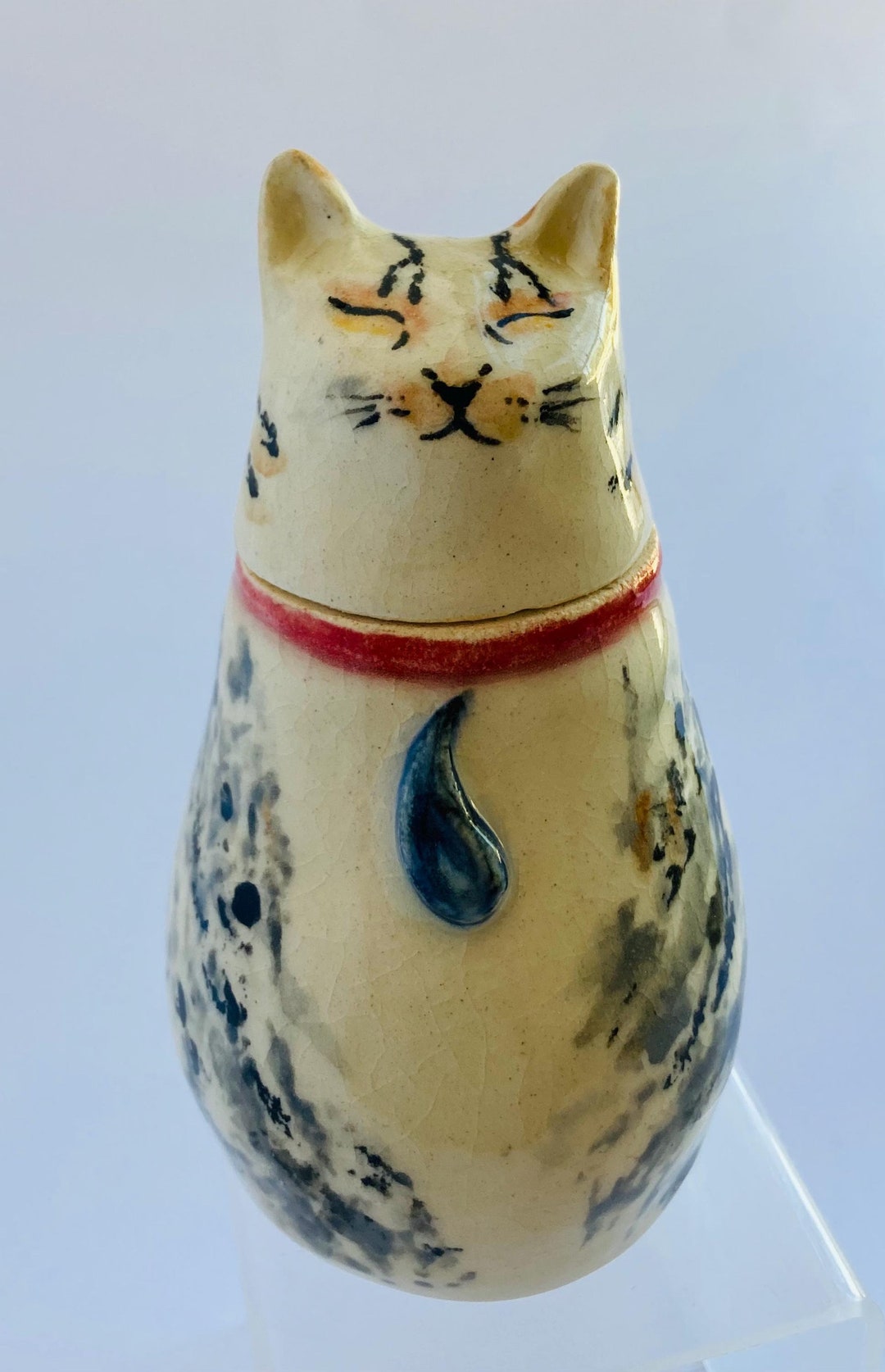 Handmade Ceramic Cat Urn | Hand-painted Kitty Memorial| Personalized ...