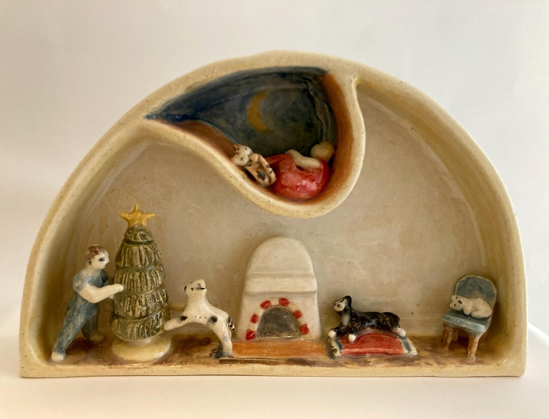 Peaceful Miniature Christmas Diorama With Cats: Handmade Ceramic ...