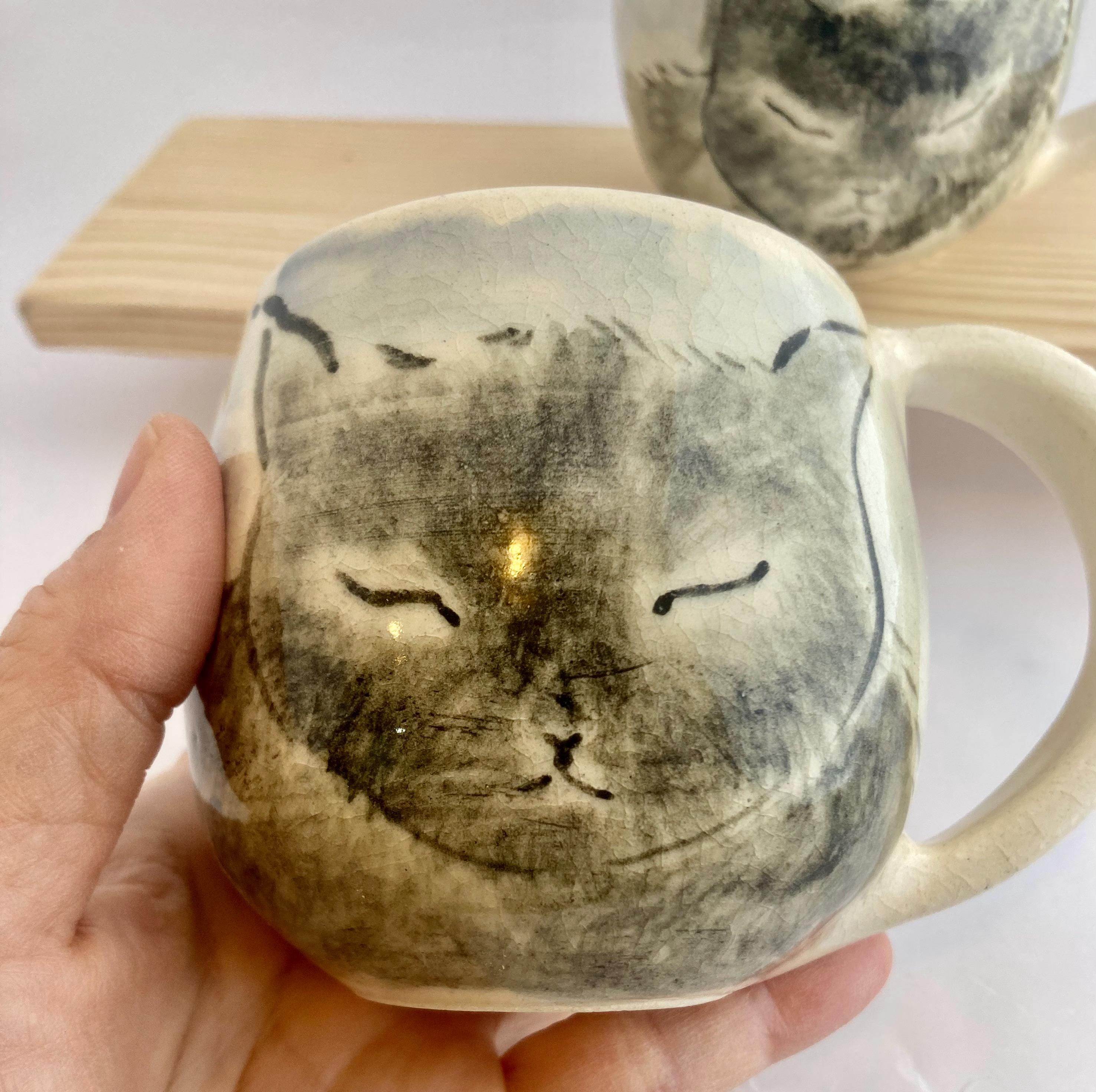 Handmade Ceramic Cat Mug: Hand-painted Watercolor Illustration - Etsy