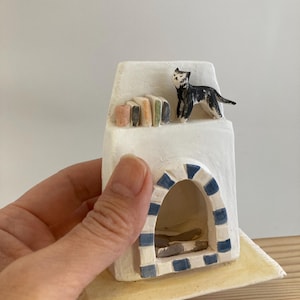 Miniature Ceramic Fireplace Diorama With Cat: Hand-painted Still Life ...