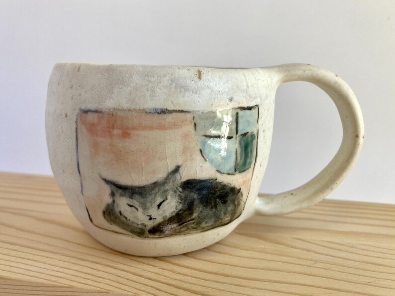 Handmade Ceramic Cat Tea Cup: Watercolor Illustration - Etsy