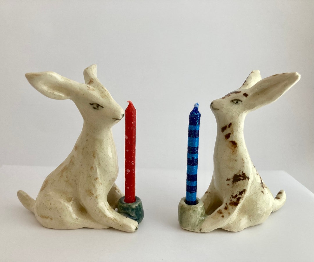 Ceramic Rabbit Candle Holder: Handmade Whimsical Cake Topper - Etsy