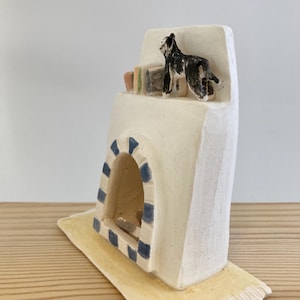 Miniature Ceramic Fireplace Diorama With Cat: Hand-painted Still Life ...