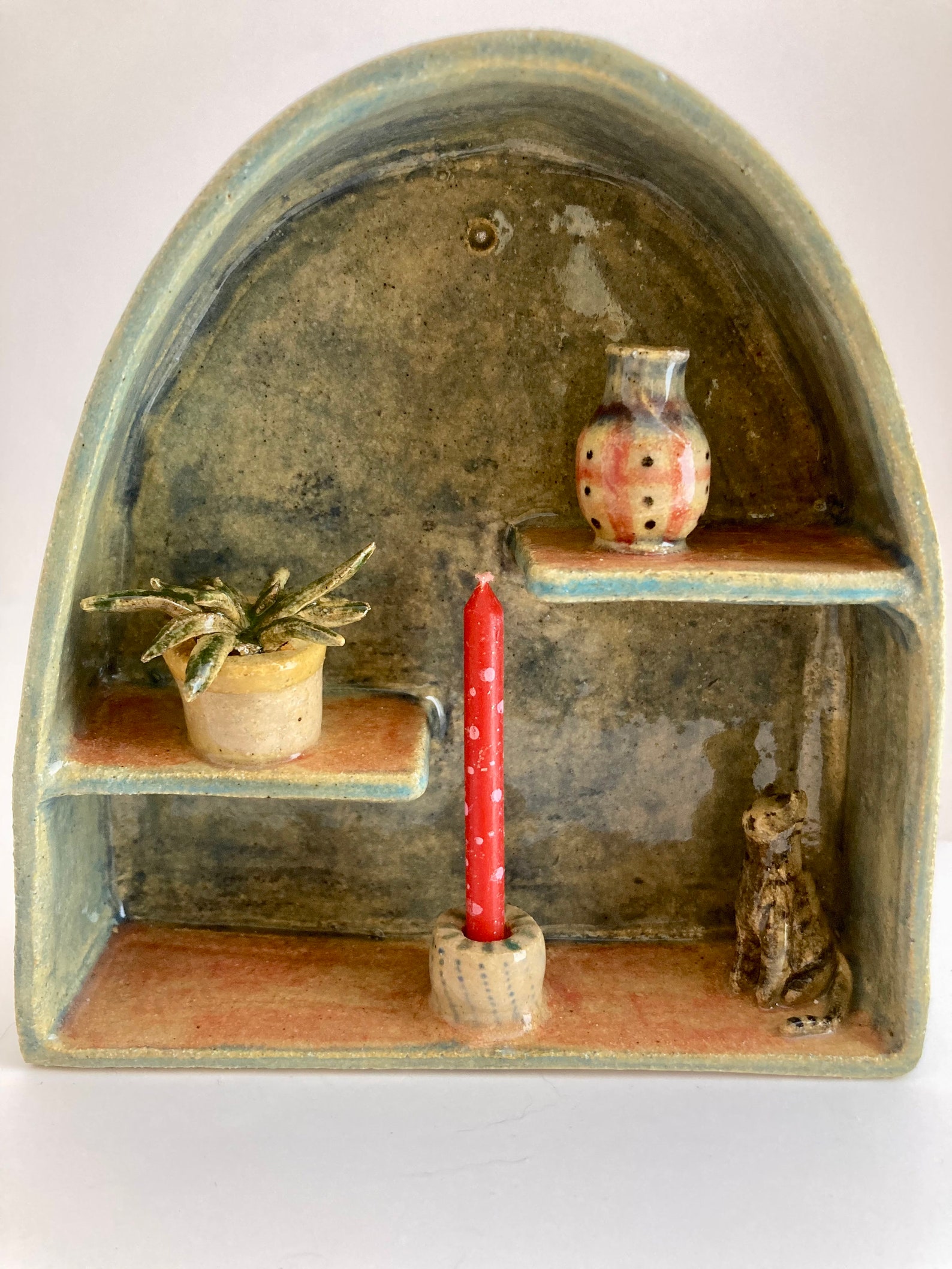Handmade Ceramic Diorama Shelf: Miniature Altar Shrine With Cat - Etsy