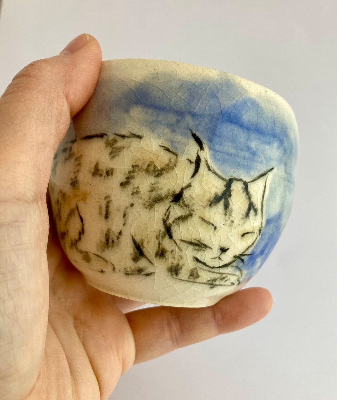 Handmade Ceramic Cat Cup: Watercolor Tabby Design - Etsy