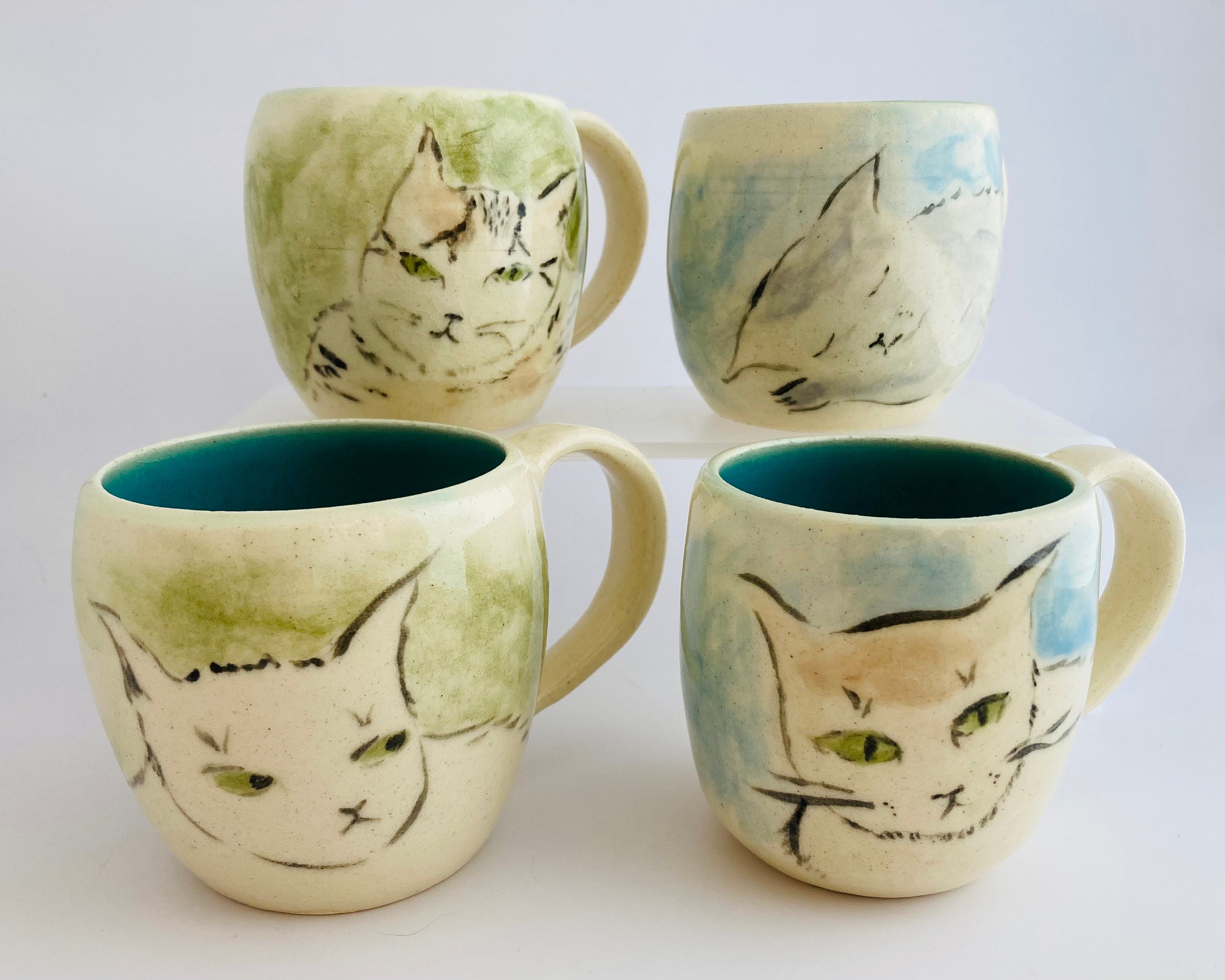 Handmade Ceramic Cat Mug: Hand-painted Watercolor Illustration - Etsy