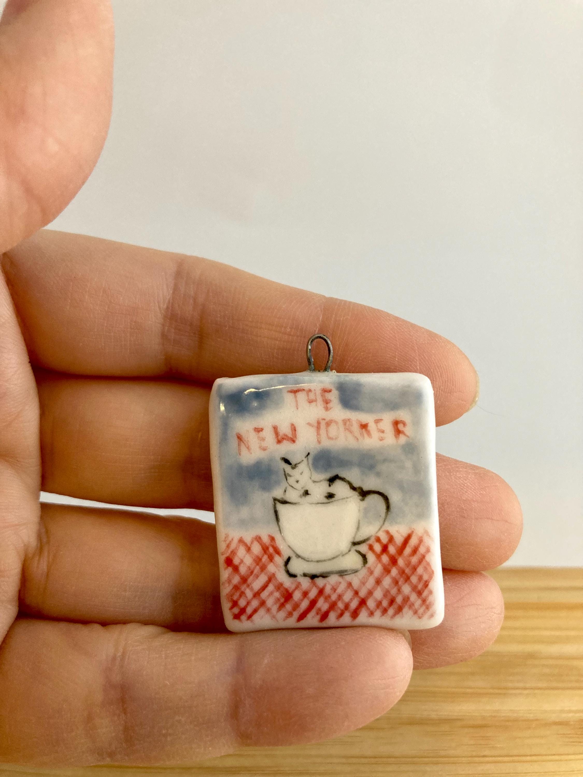 Hand-painted Porcelain Charm Necklace: Vintage Ceramic Magazine Covers ...