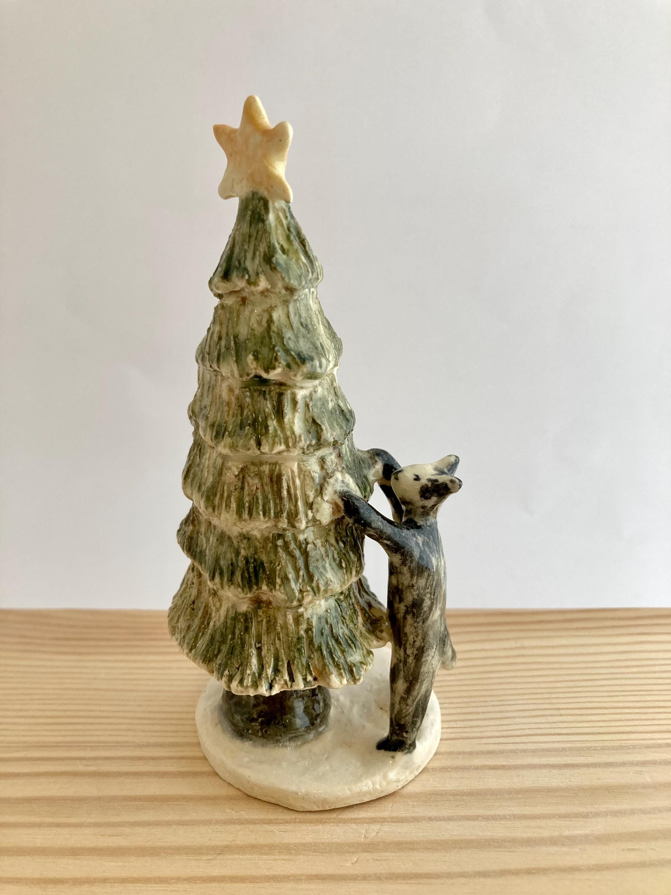Whimsical Ceramic Cat Christmas Tree Diorama: Handmade Holiday Decor - Etsy