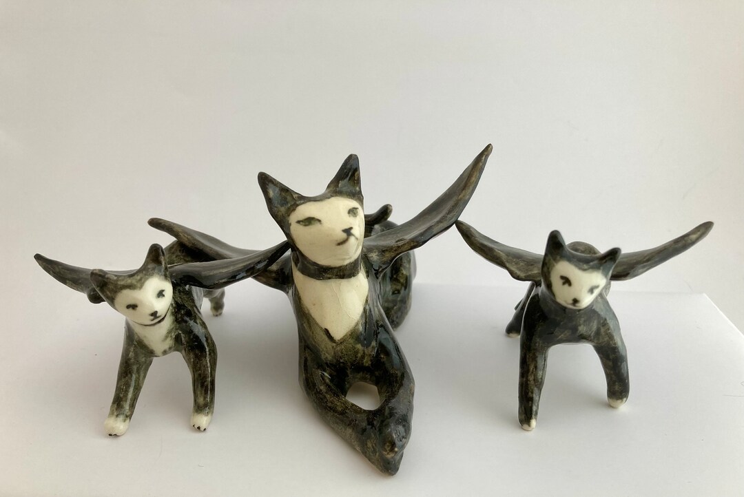 Handmade Ceramic Bat Cat Figurine: Goth Halloween Decor - Etsy