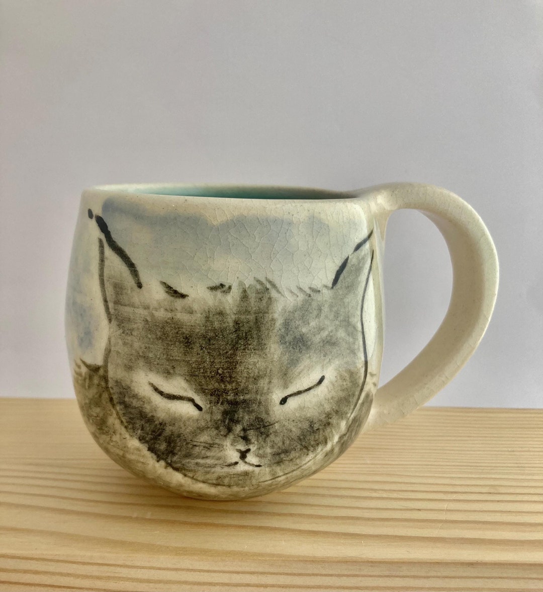 Handmade Ceramic Cat Mug: Hand-painted Watercolor Illustration - Etsy