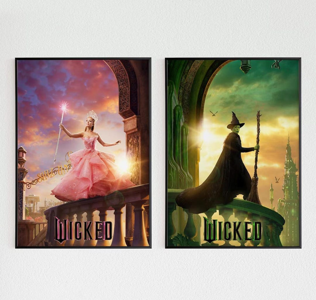 Wicked Movie Poster Set of 2, Wicked Movie Poster, Wicked Wall Art ...