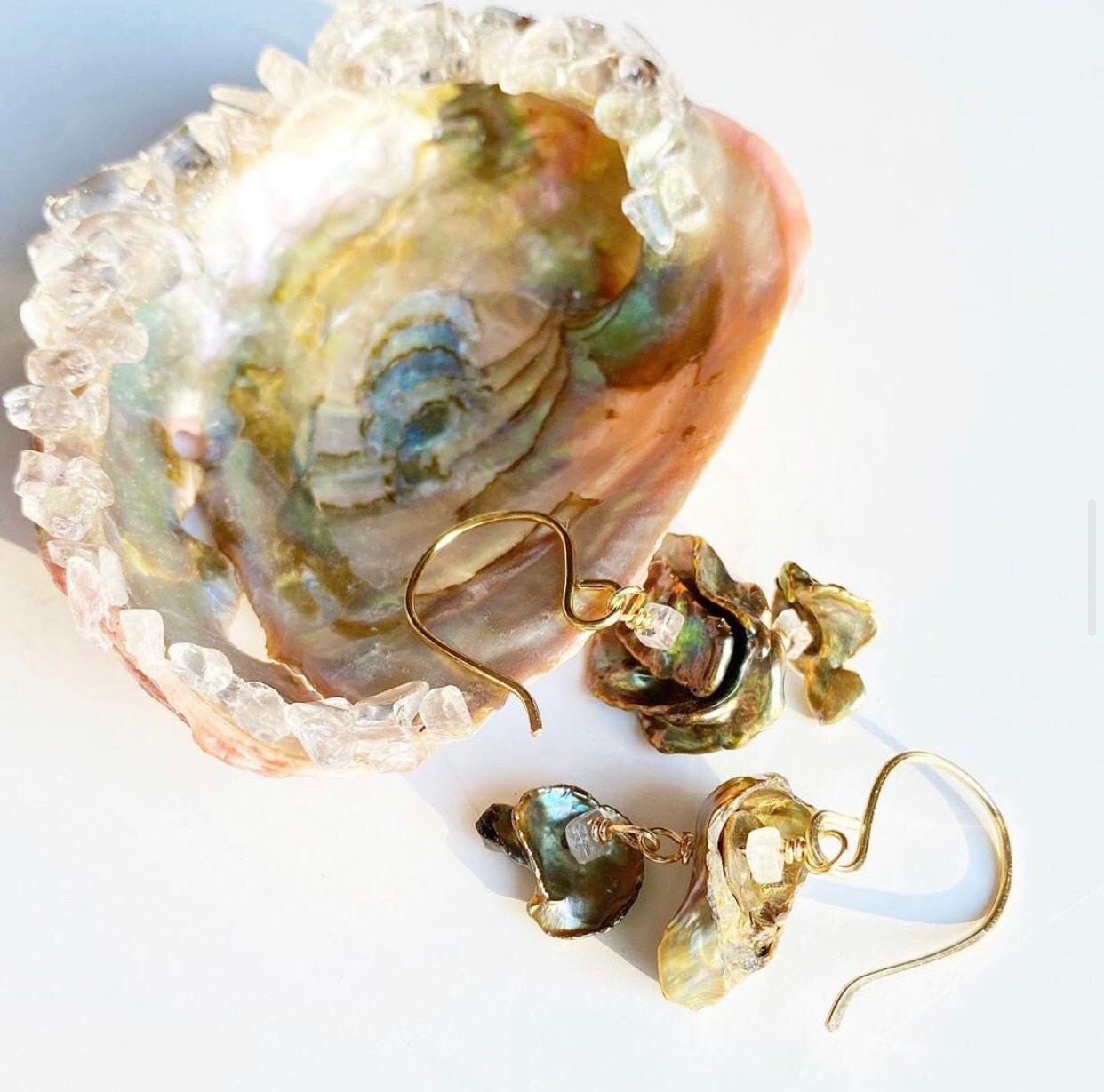 Light Abalone Shell Embellished With Choice of Clear Quartz, Rose ...