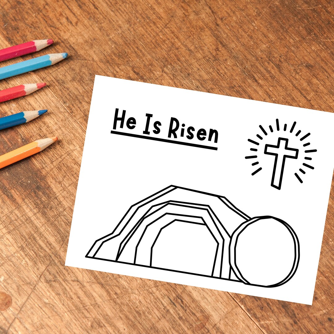 He is Risen Coloring Page | Easter Preschool Art | Christian Digital ...
