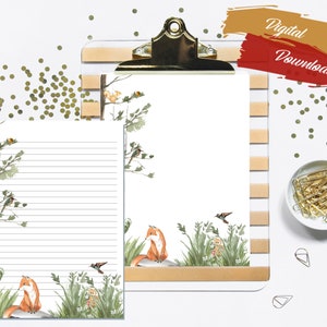 Printable Watercolor Woodland Animals Scene Writing Paper, Digital ...