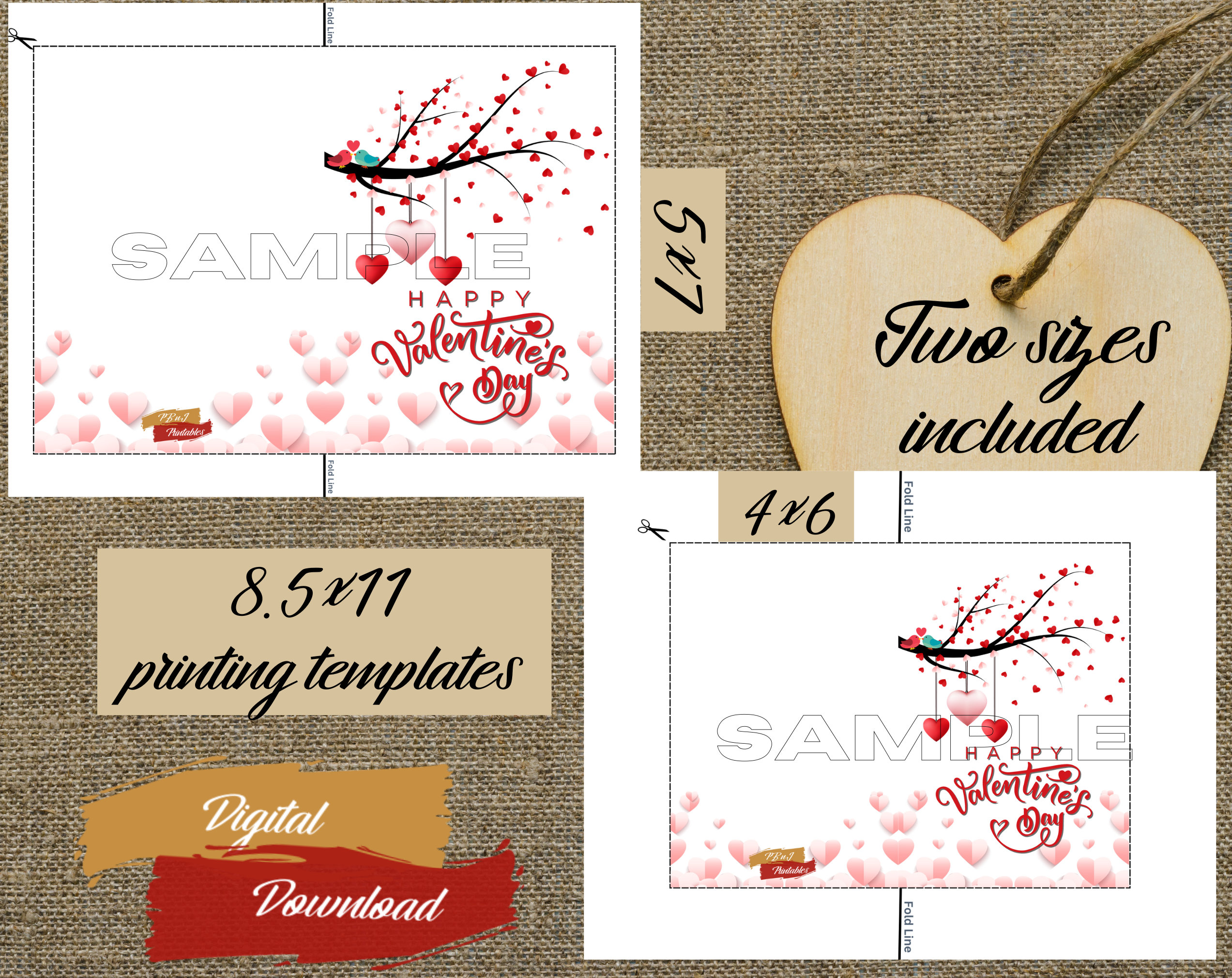 Printable Valentine's Day Greeting Card, Downloadable Card, Hanging ...