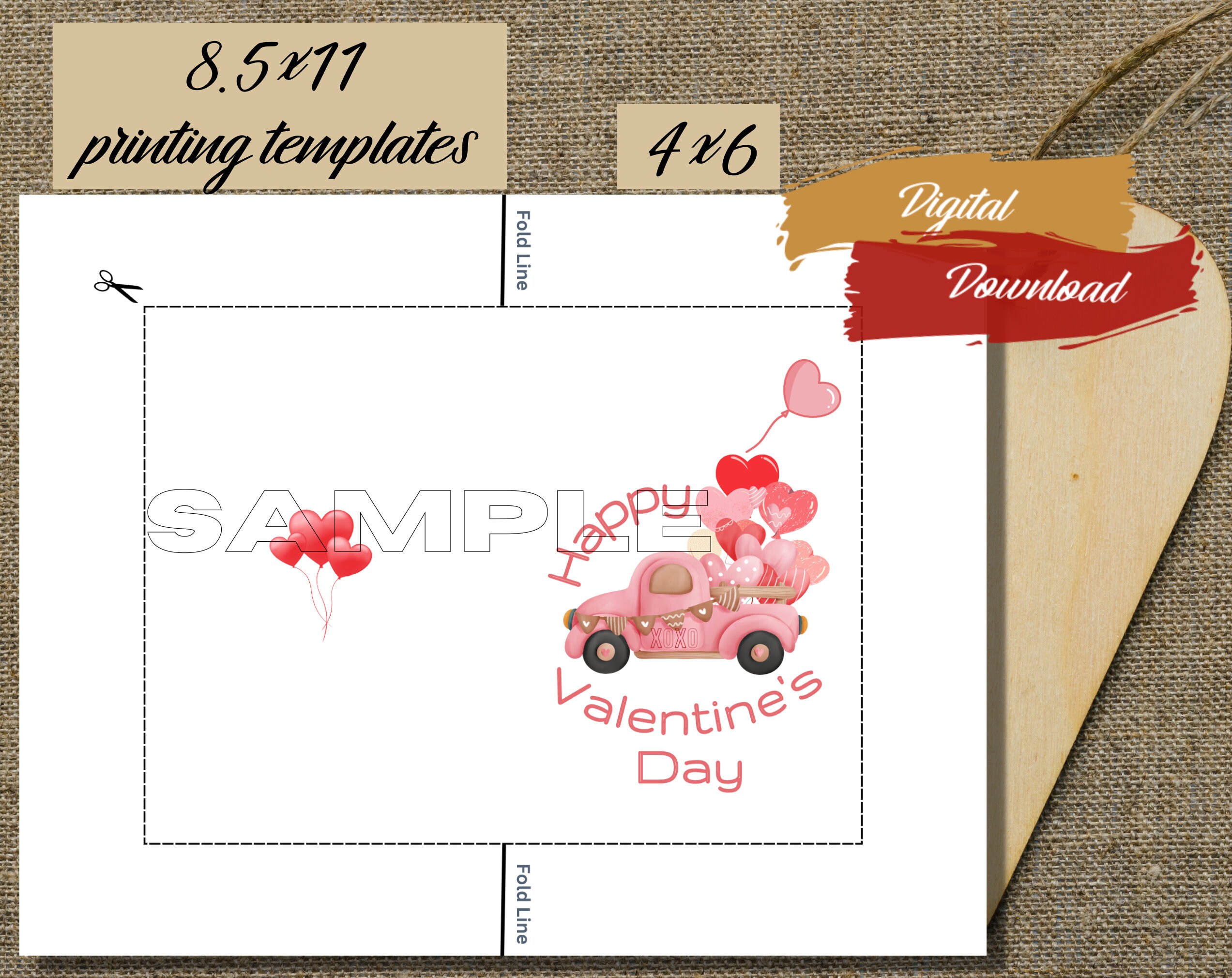 Printable Valentine's Day Greeting Card, Downloadable Card, Truck and ...